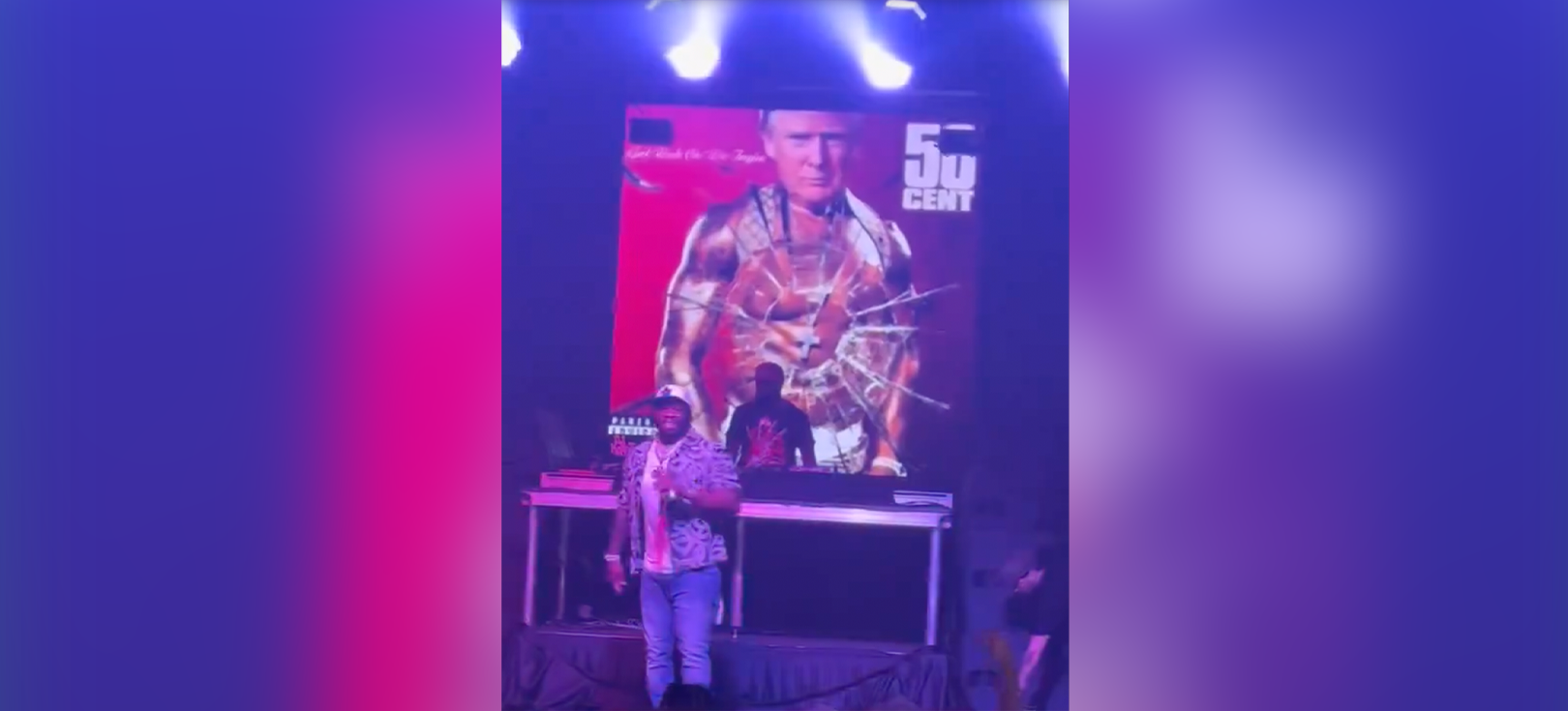 50 Cent spelar "Many Men" framför bild på Donald Trump - Dopest